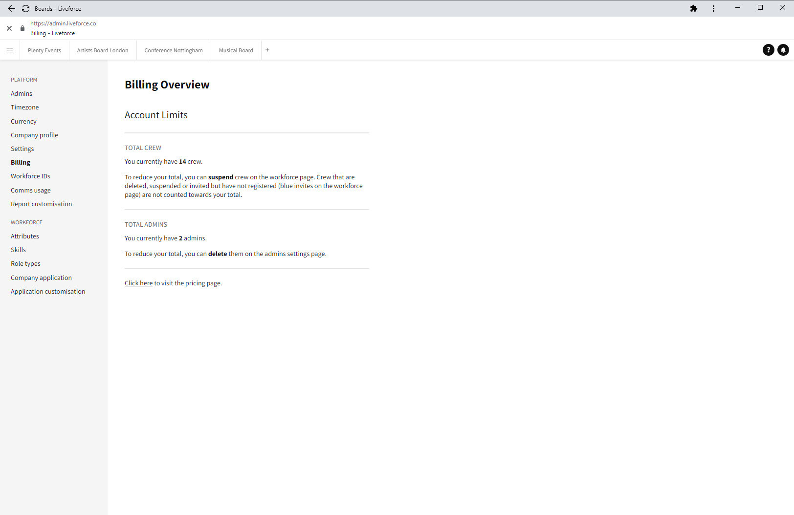 Billing and Comms Usage