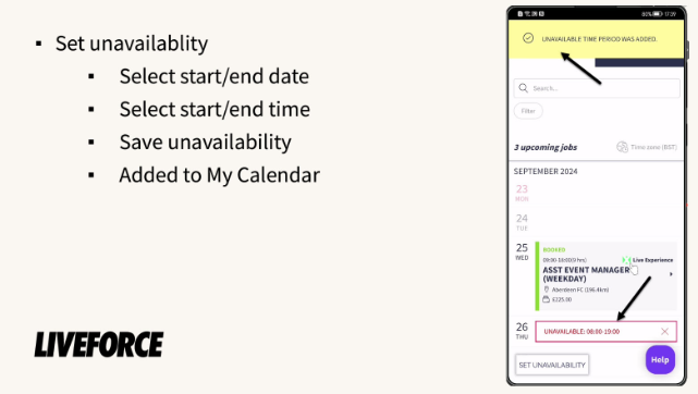 Set your Unavailability